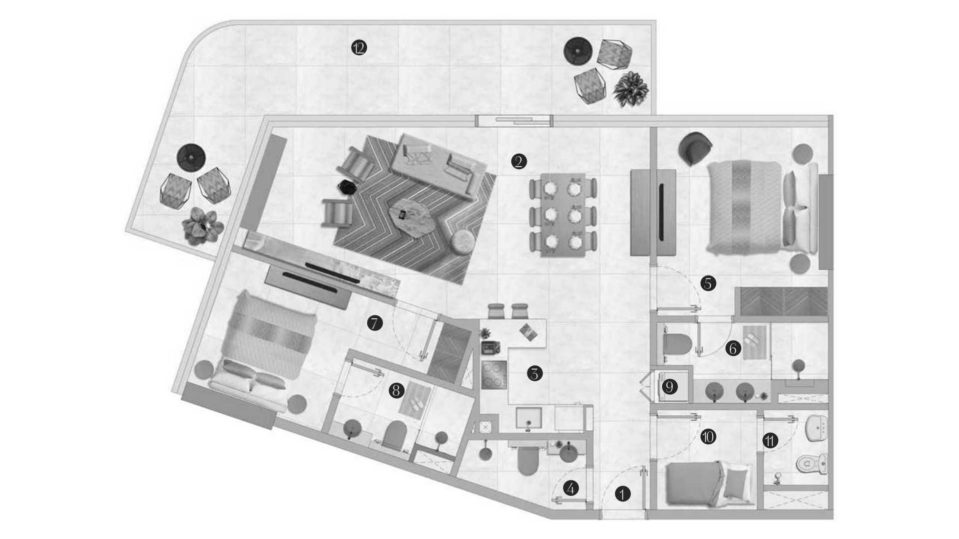 Apartment floor plan «2BR», 2 bedrooms, Interiors by Missoni | Emirates ...