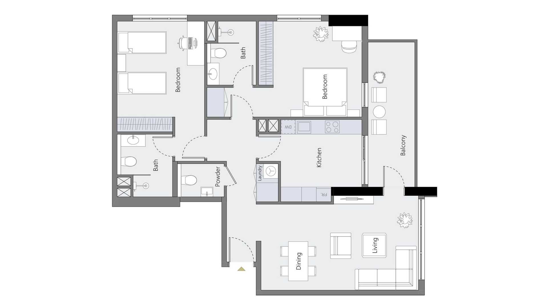 Apartment floor plan «2BR», 2 bedrooms, RA1N | Emirates.Estate