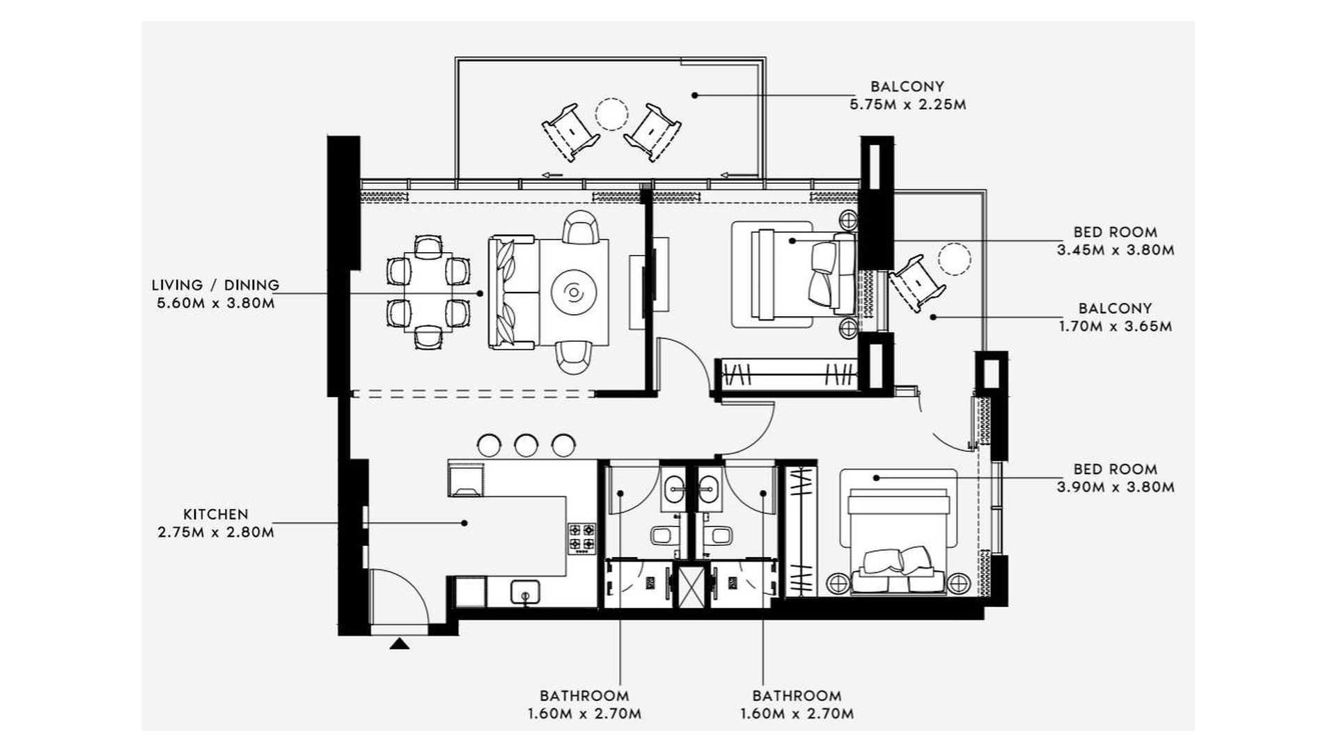 Apartment floor plan «2BR», 2 bedrooms, AZIZI RIVIERA | Emirates.Estate