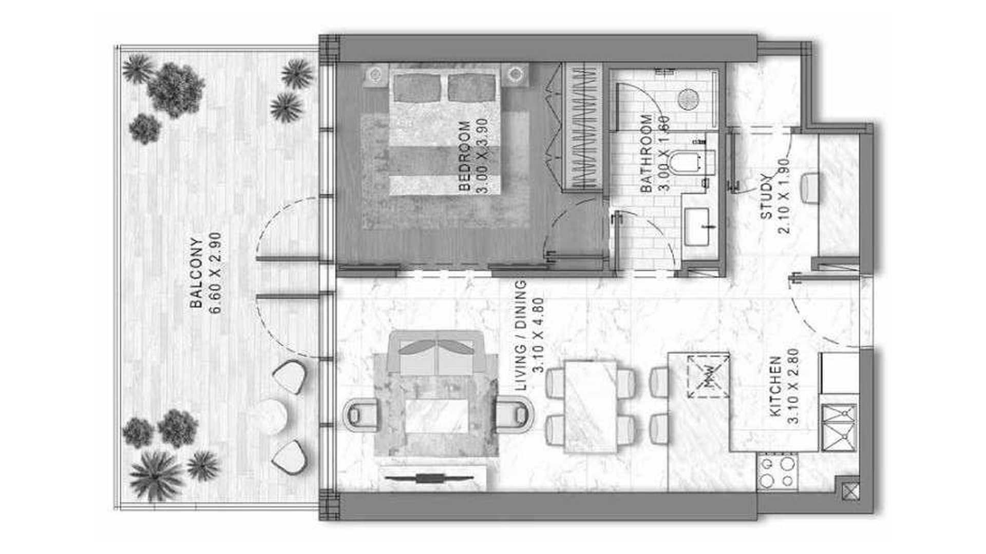 Apartment floor plan «TYPE A1», 1 bedroom, Damac District | Emirates.Estate
