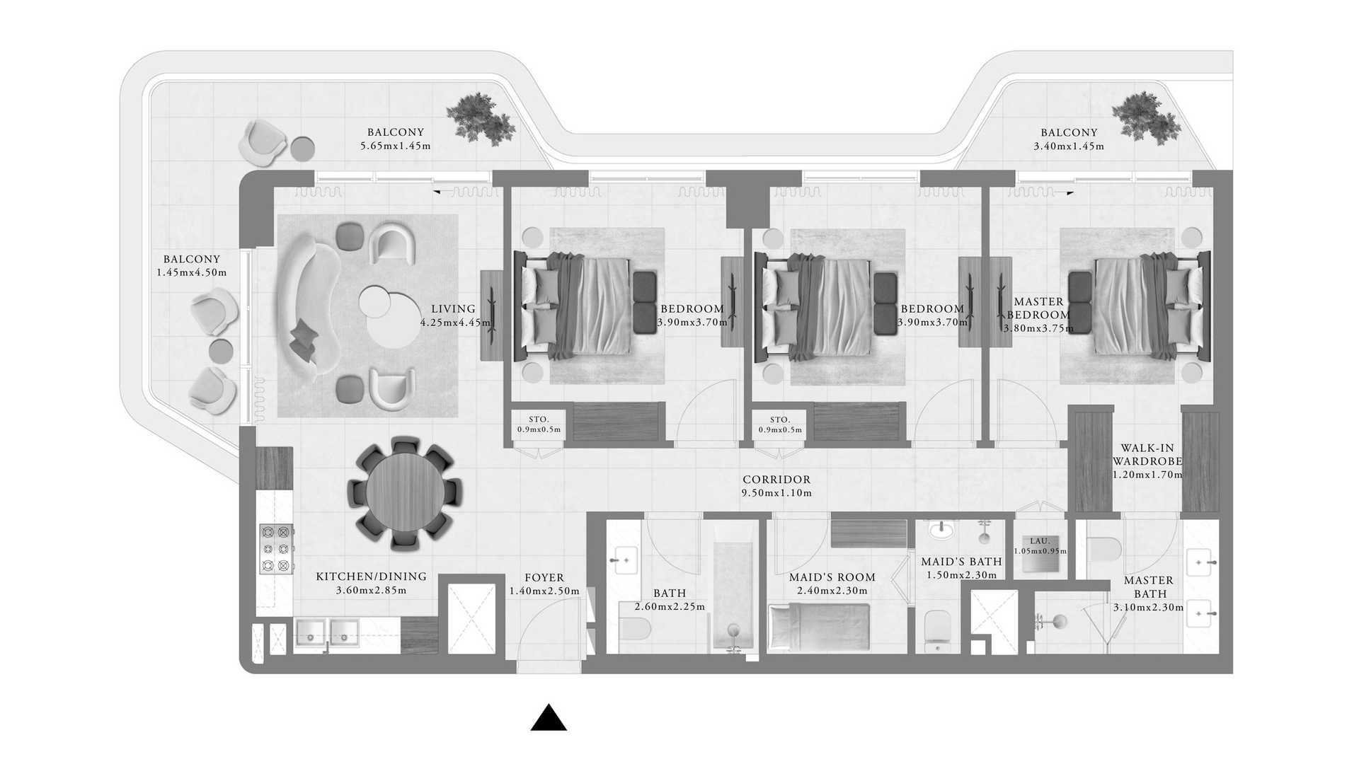 Apartment floor plan «TYPE A1», 3 bedrooms, Sera 2 | Emirates.Estate