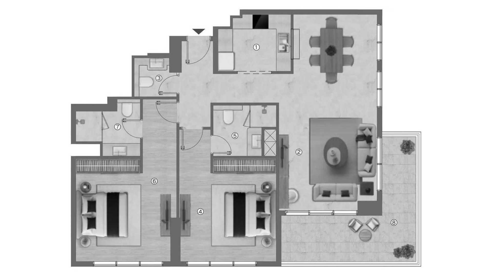 Apartment floor plan «2BR», 2 bedrooms, Ramada Residences by Wyndham ...