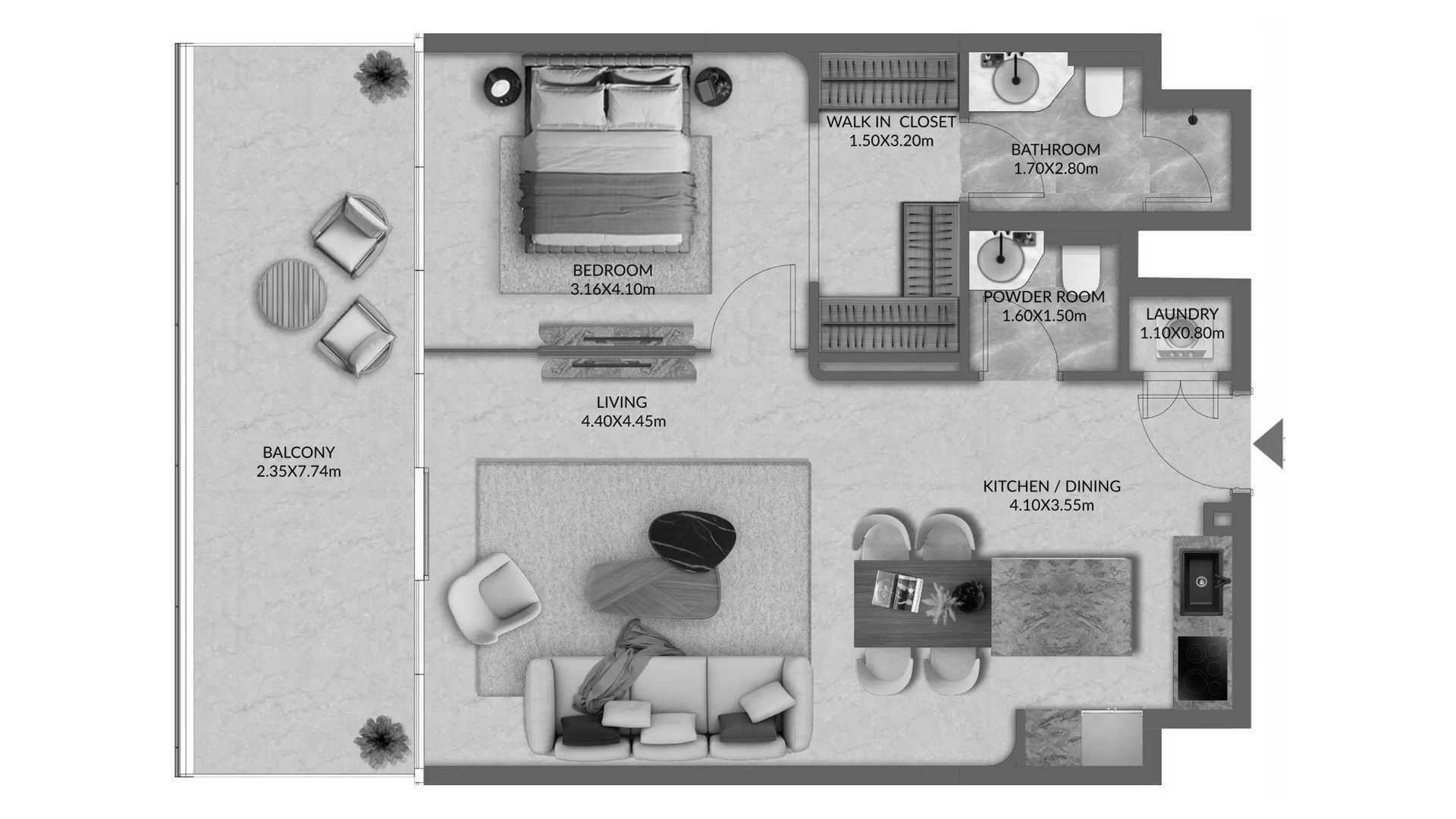 Apartment floor plan «1BR», 1 bedroom, Palazzo Tissoli | Emirates.Estate