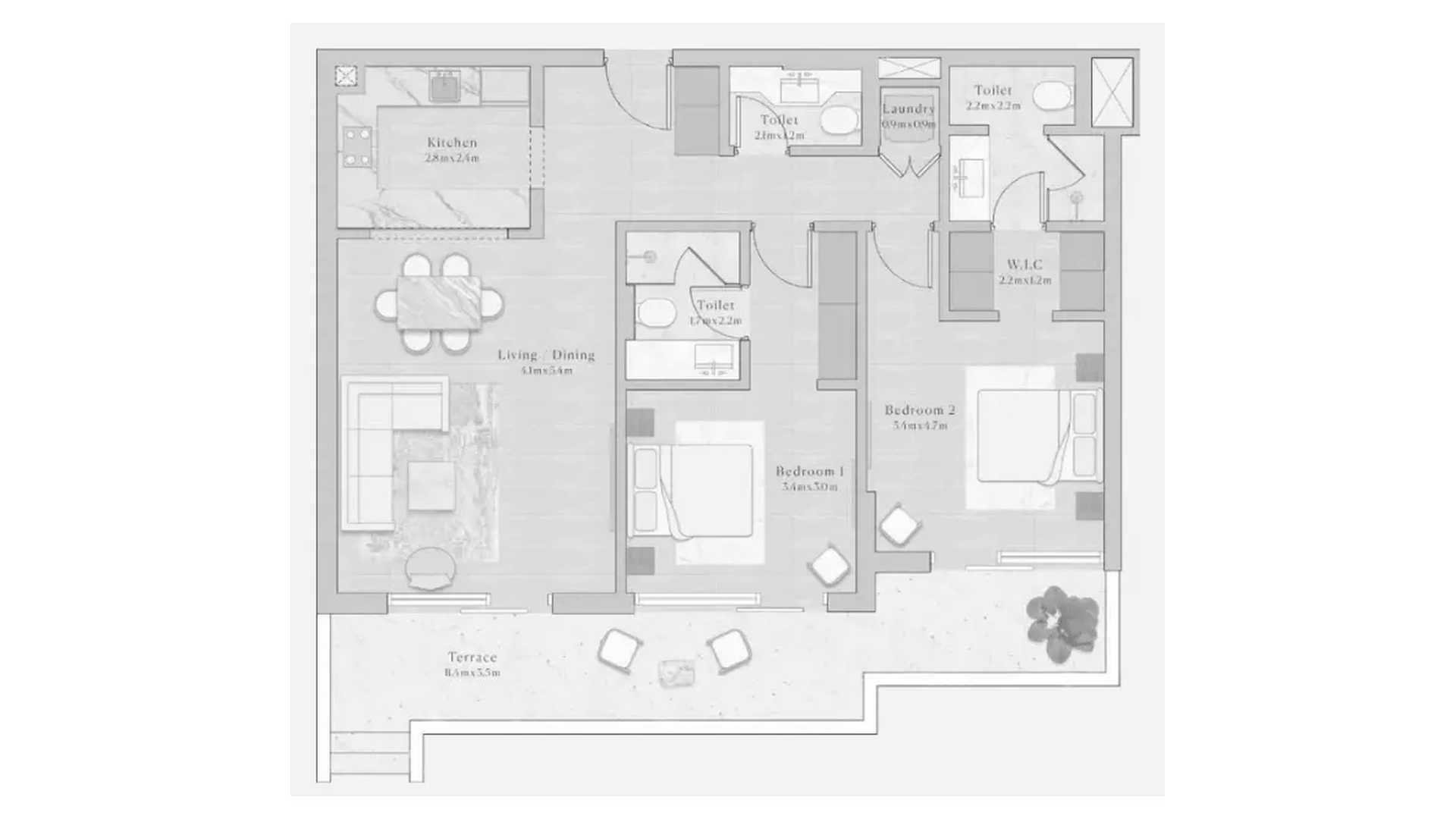 Apartment floor plan «2BR», 2 bedrooms, Emerge Residences | Emirates.Estate