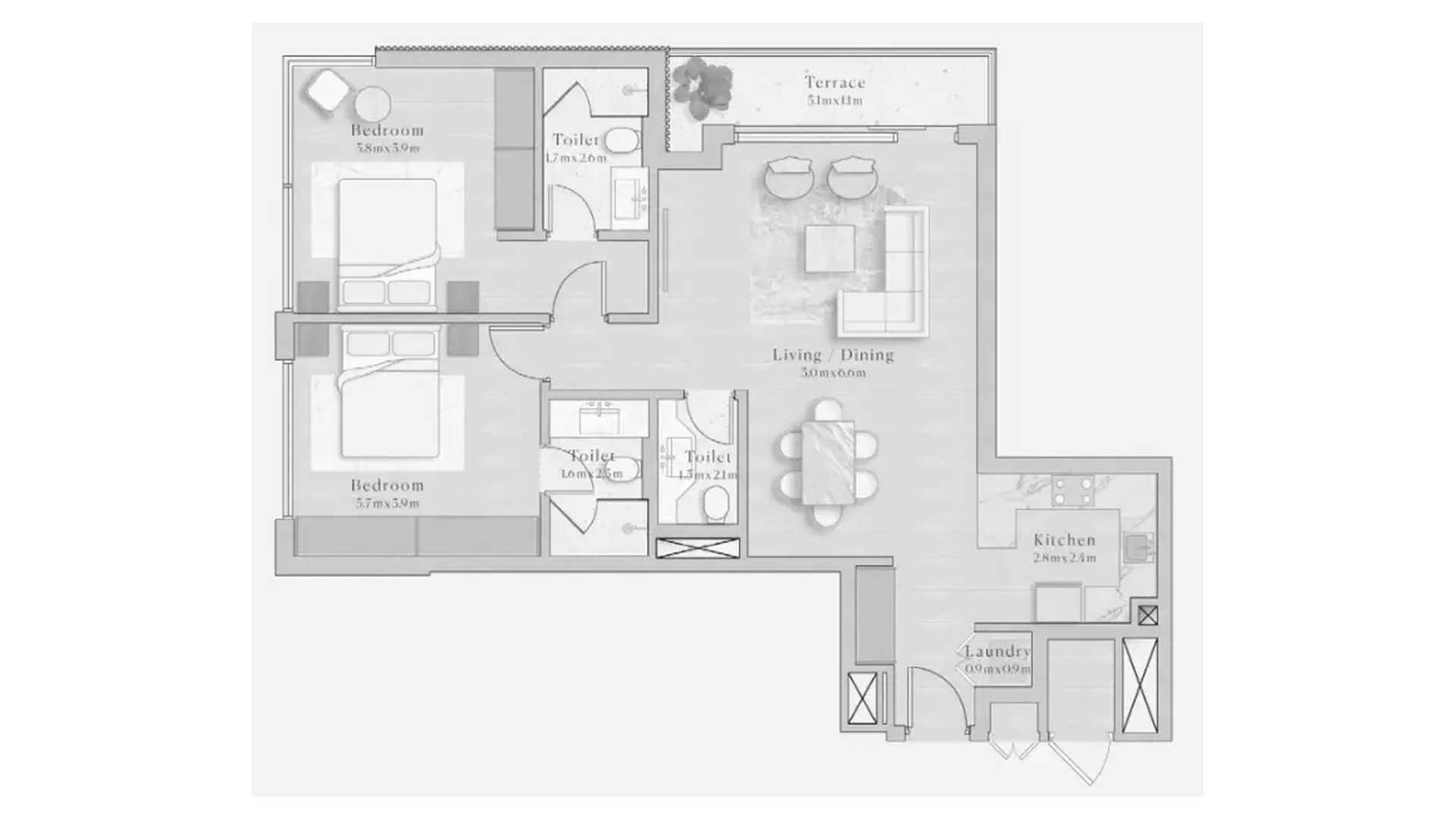 Apartment floor plan «2BR», 2 bedrooms, Emerge Residences | Emirates.Estate